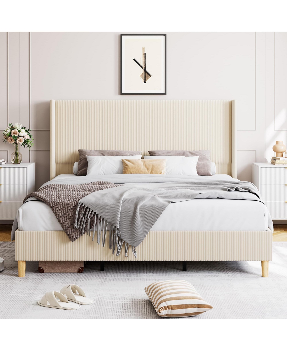 Click here for gaomon Queen Upholstered Corduroy Platform Bed Fra... prices