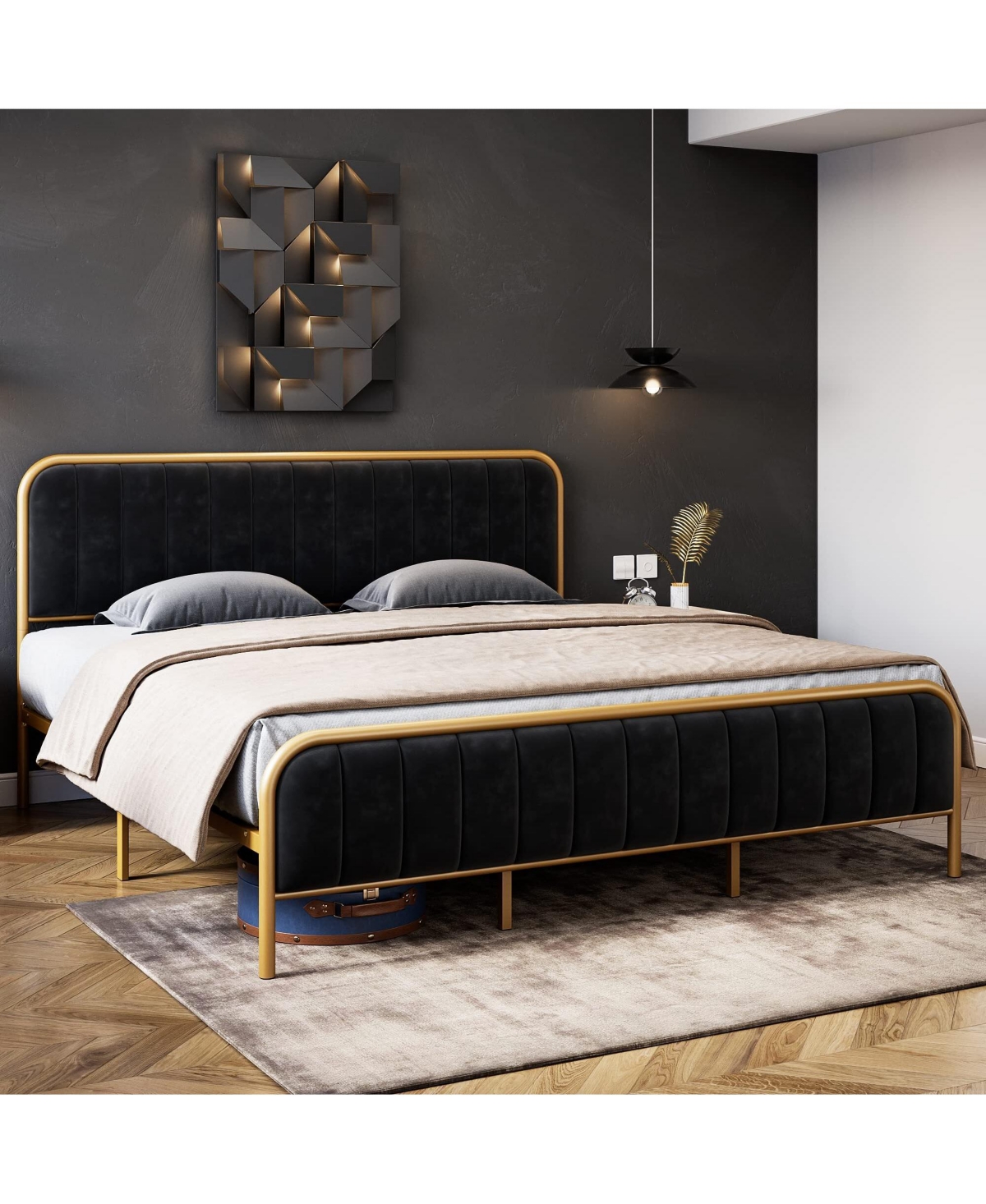 Click here for gaomon King Size Bed Frame with Upholstered Velvet... prices