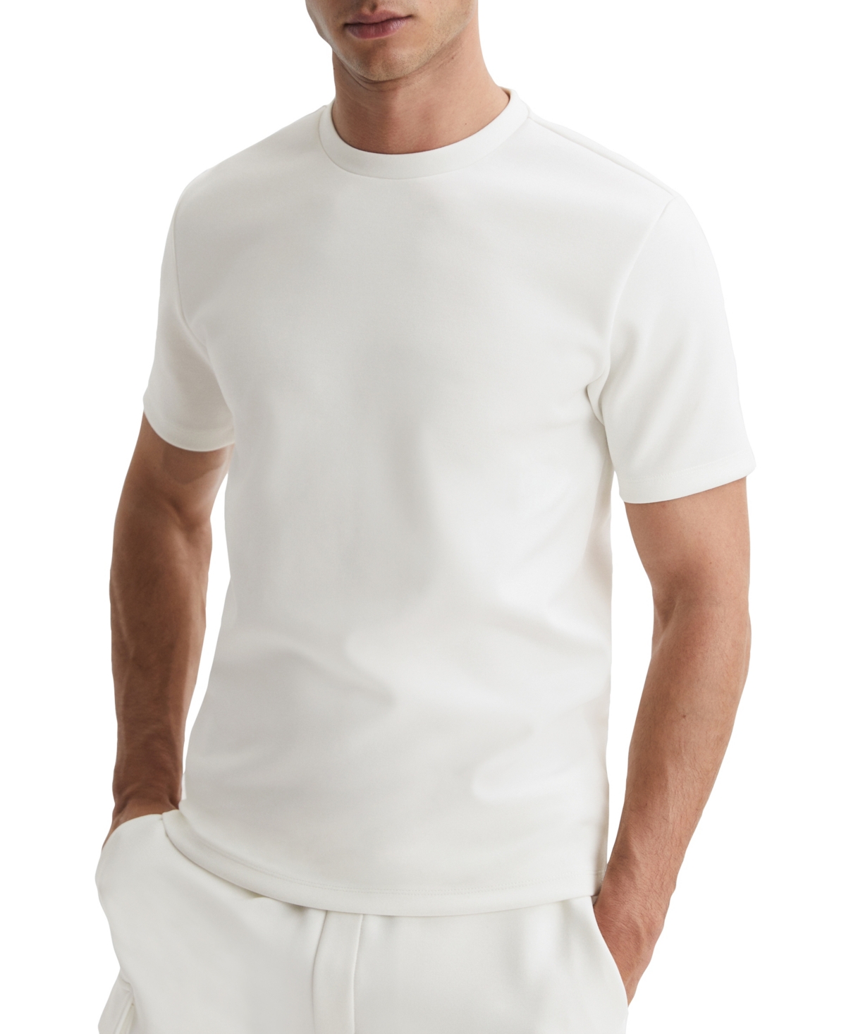 Reiss Mens Premium Interlock Crew-Neck T-Shirt - White
