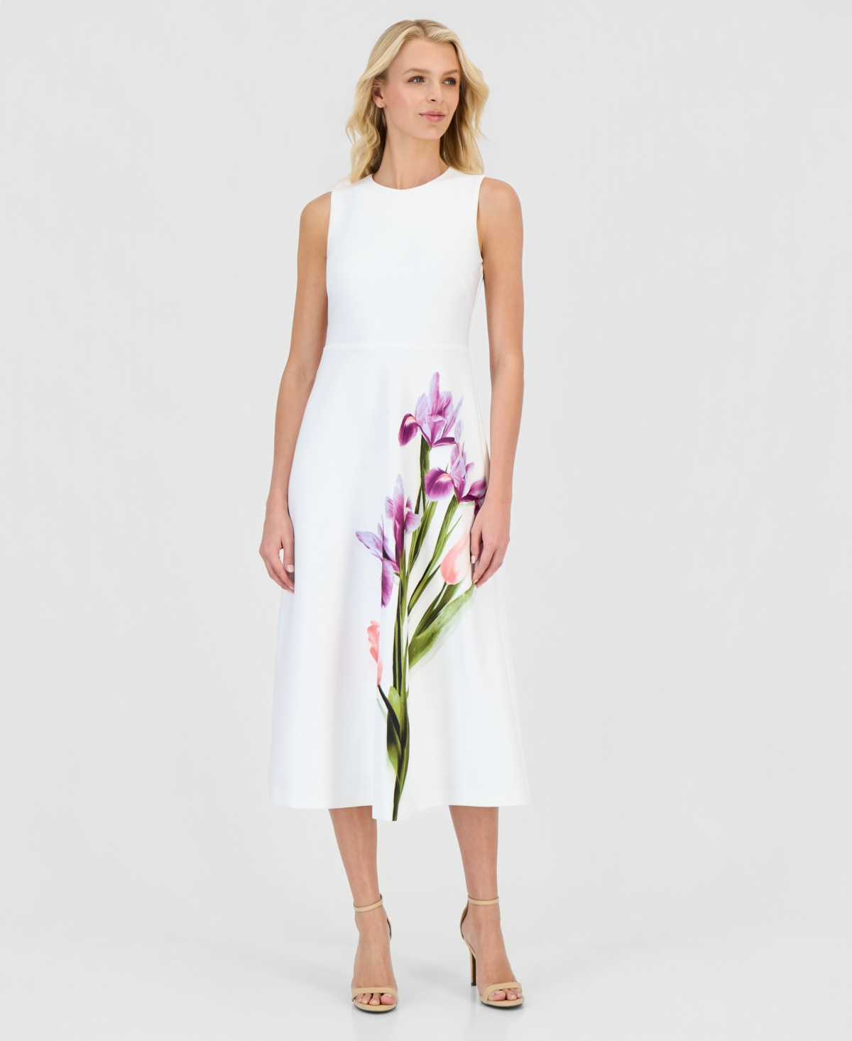 Click here for Anne Klein Petite Crew Neck Printed Midi Dress - W... prices