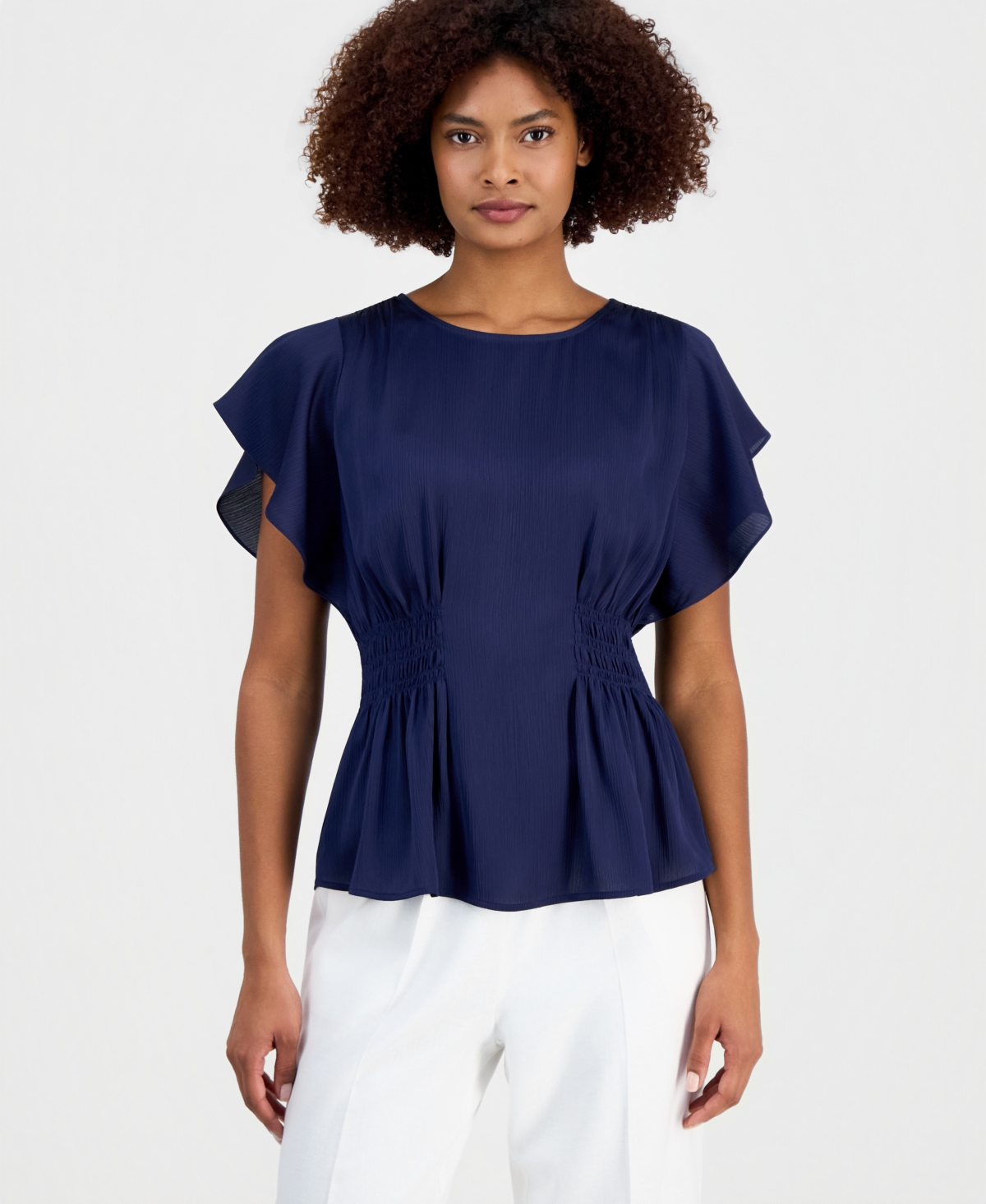 Click here for Anne Klein Womens Flutter-Sleeve Smocked-Waist Top... prices