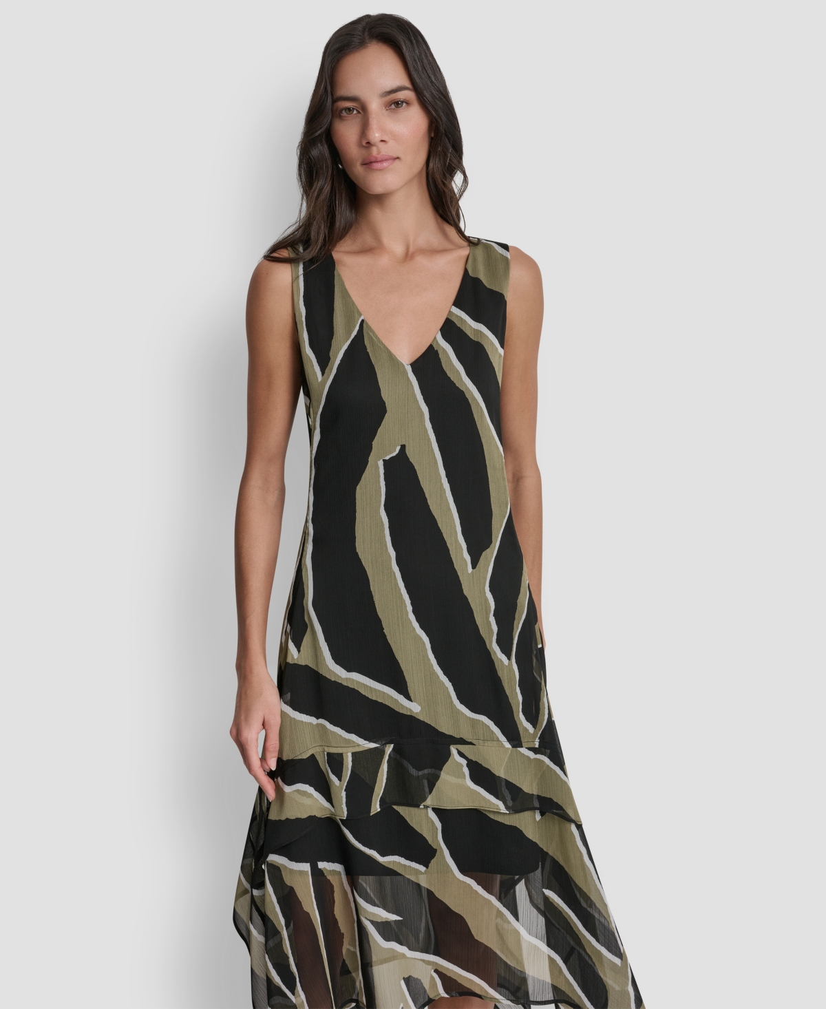 Click here for Dkny Womens Sleeveless Layered Crinkle V-Neck Dres... prices