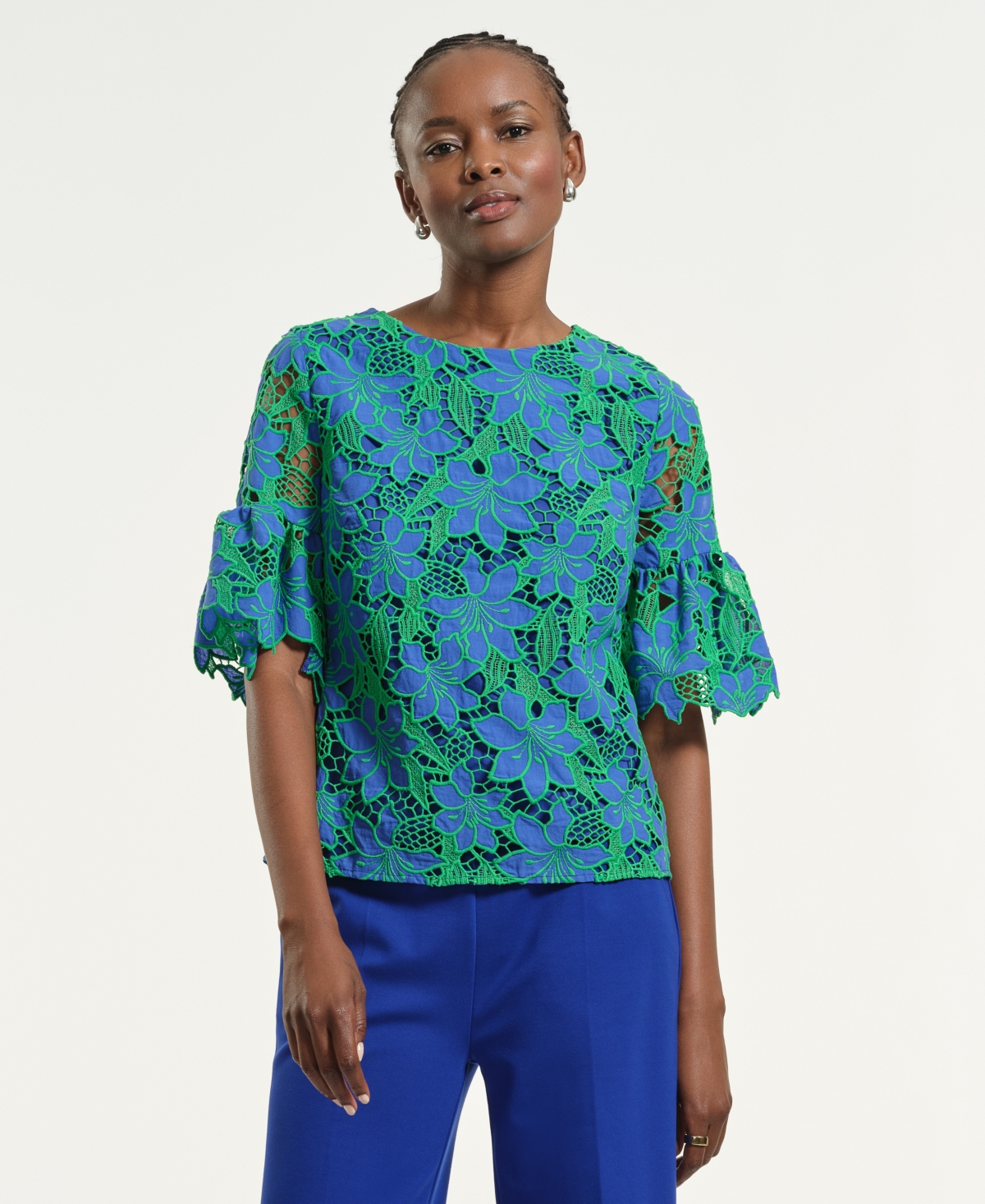 Click here for Isaac Mizrahi Womens Boxy Eyelet Crewneck Top - Bl... prices