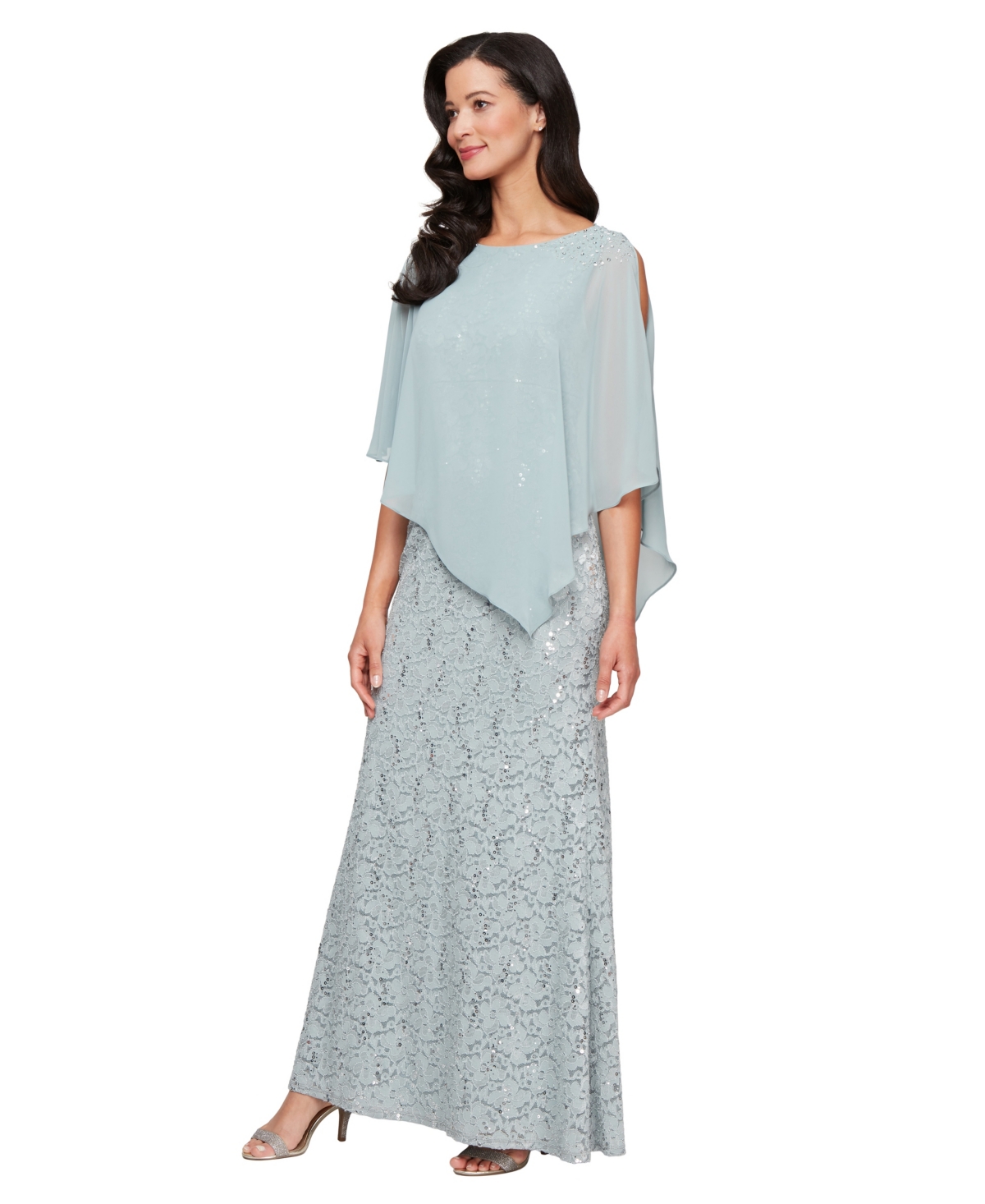 Click here for Sl Fashions Womens Sequin Lace Chiffon Caplet Gown... prices