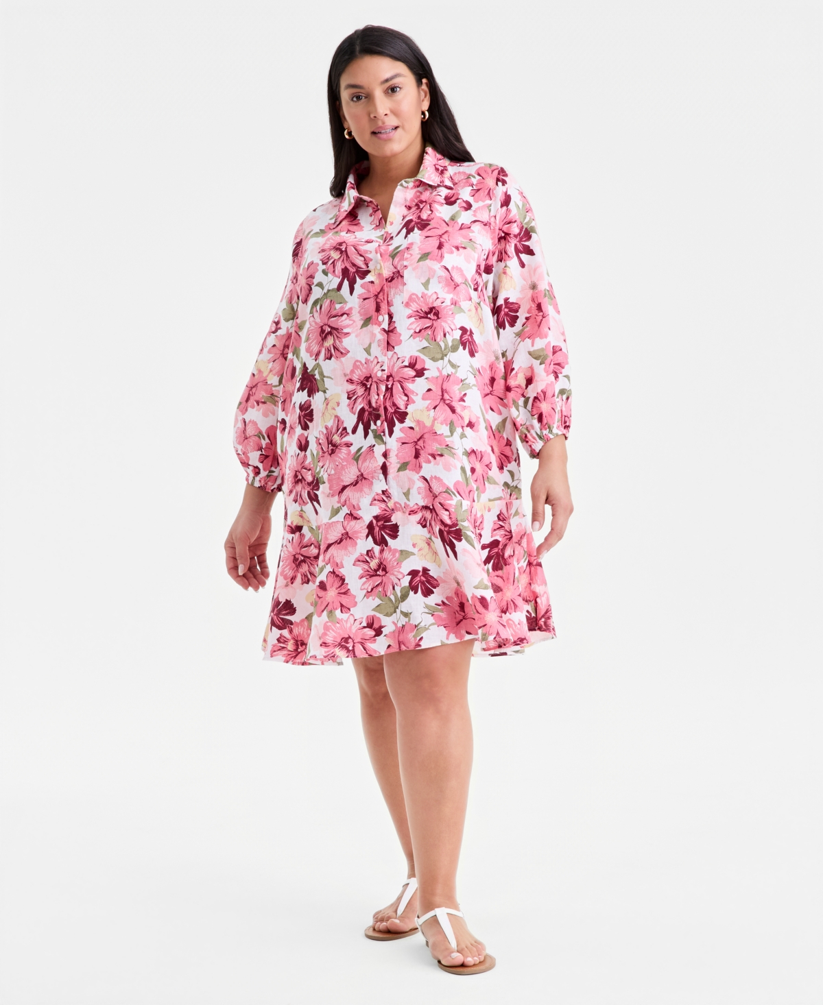 Click here for Charter Club Plus Size Linen Floral-Print Flounce... prices