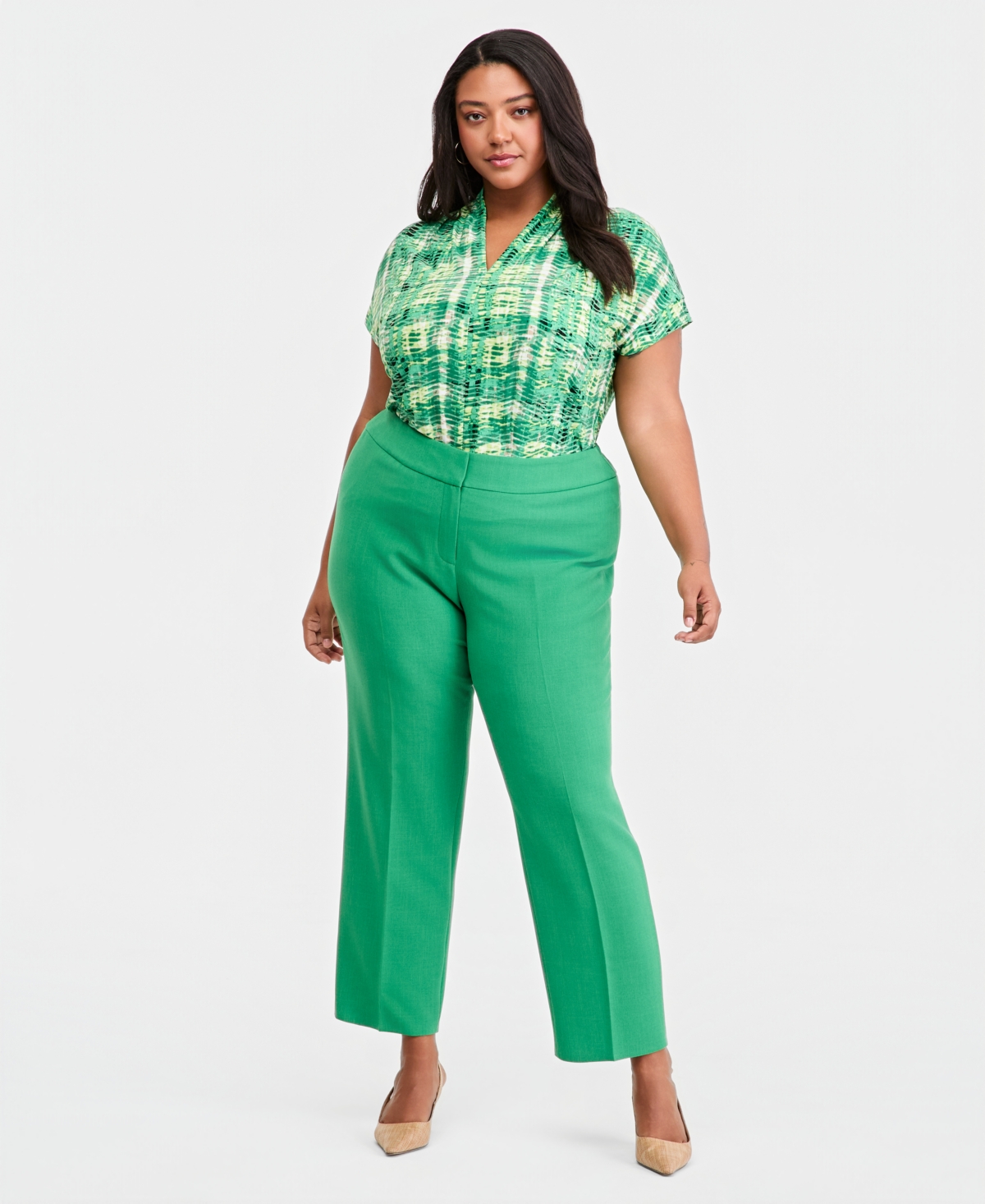Click here for Kasper Plus Size Fly-Front Crepe High-Rise Straigh... prices