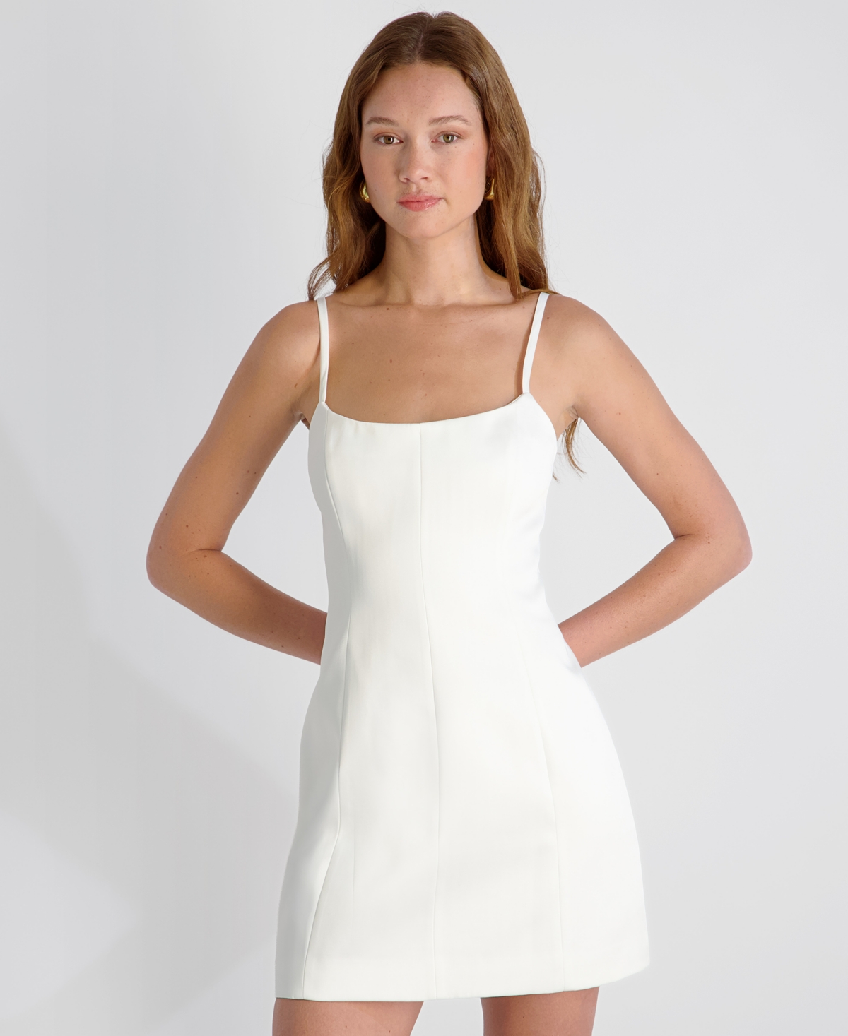 French Connection Womens York Satin Scoop Neck Mini Dress - 10-Summer White