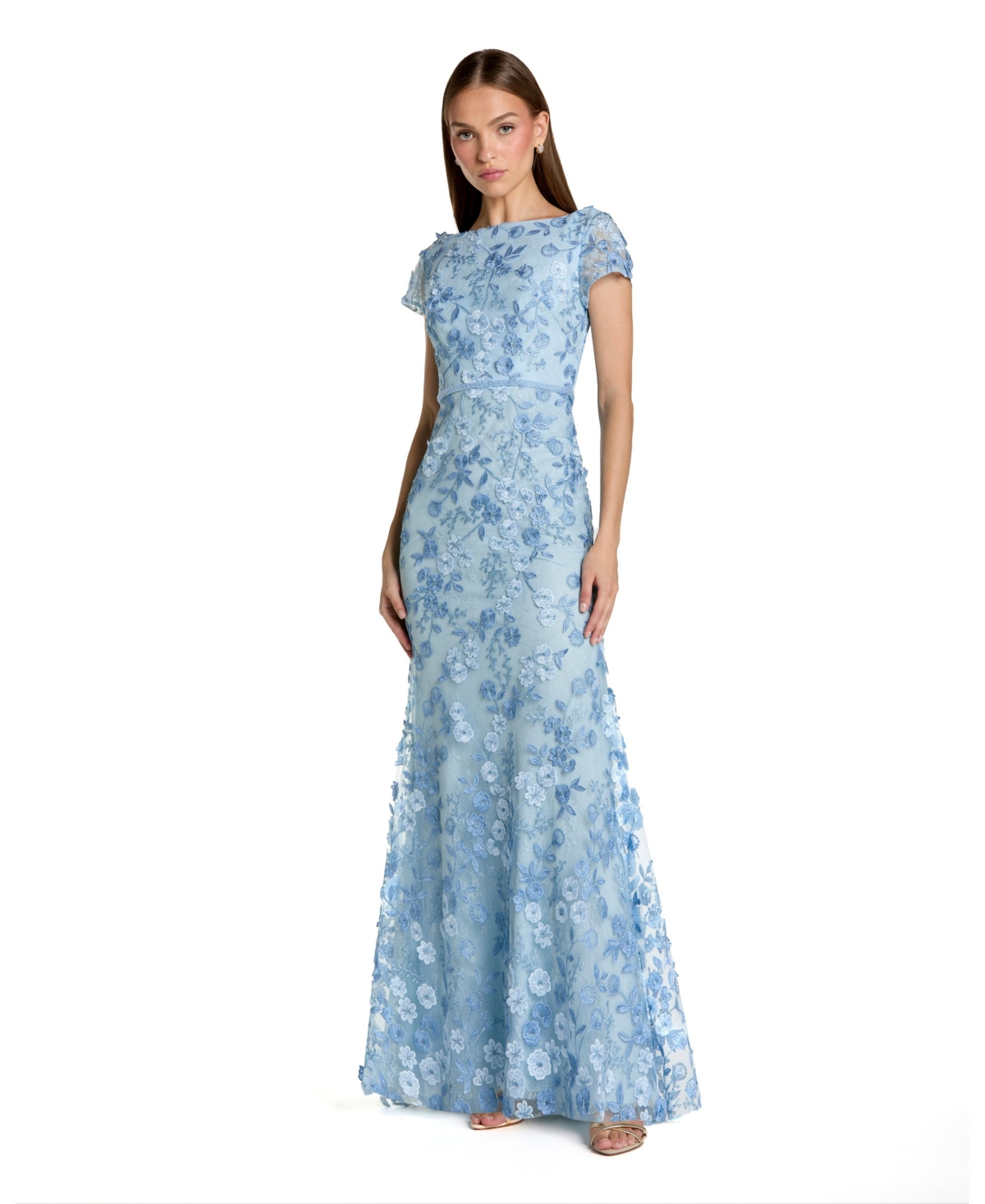 Click here for Mac Duggal Petite Floral Applique Boat Neck Short... prices