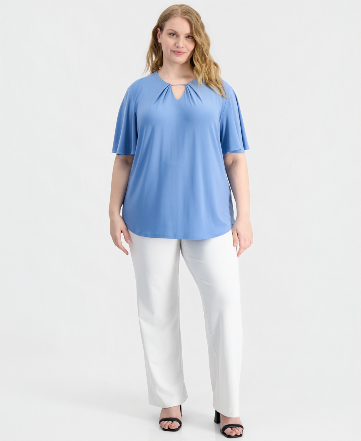 Click here for Anne Klein Plus Size Keyhole-Neck Short-Sleeve Top... prices