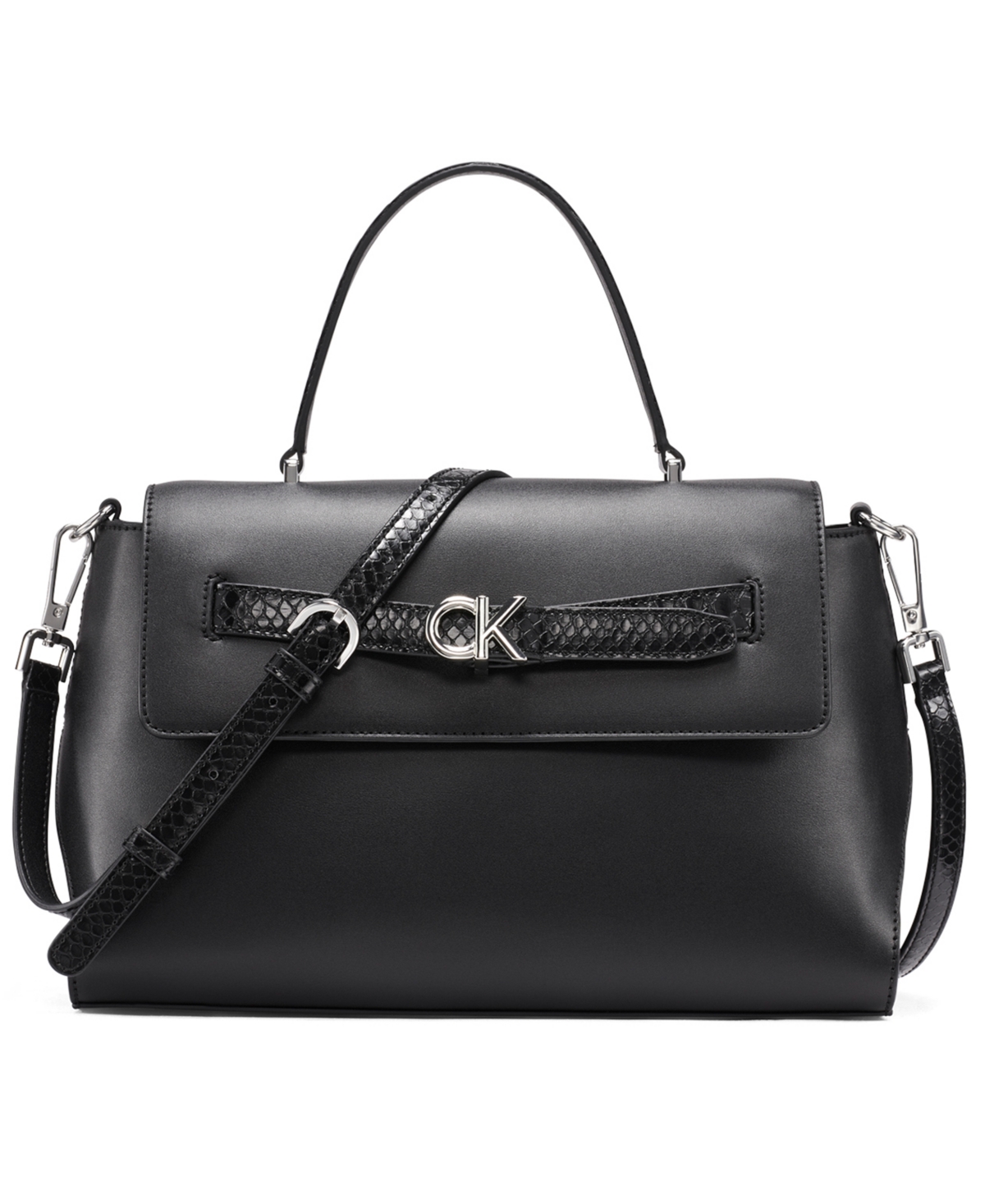 Click here for Calvin Klein Annalise Small Satchel Bag - Black/Si... prices