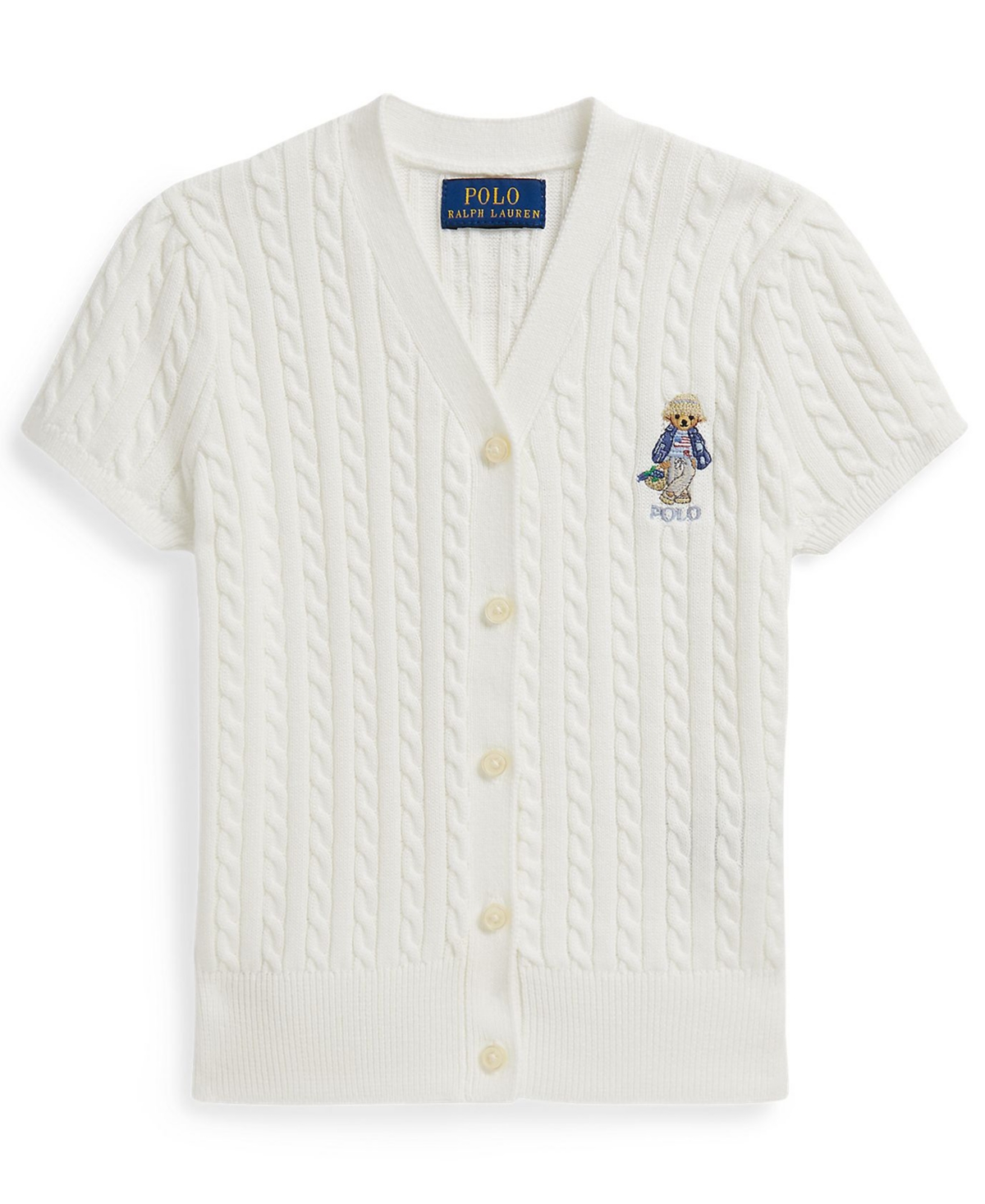 Click here for Polo Ralph Lauren Girls 2T-6X Polo Bear Cable V-Ne... prices