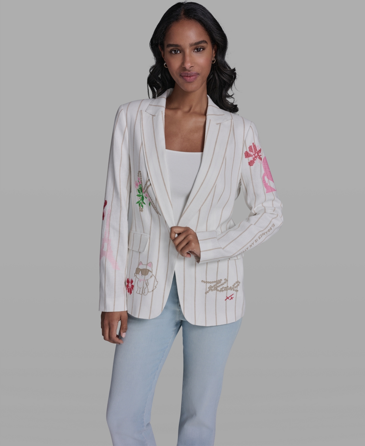 Click here for Karl Lagerfeld Paris Womens Stripe Collared Blazer... prices