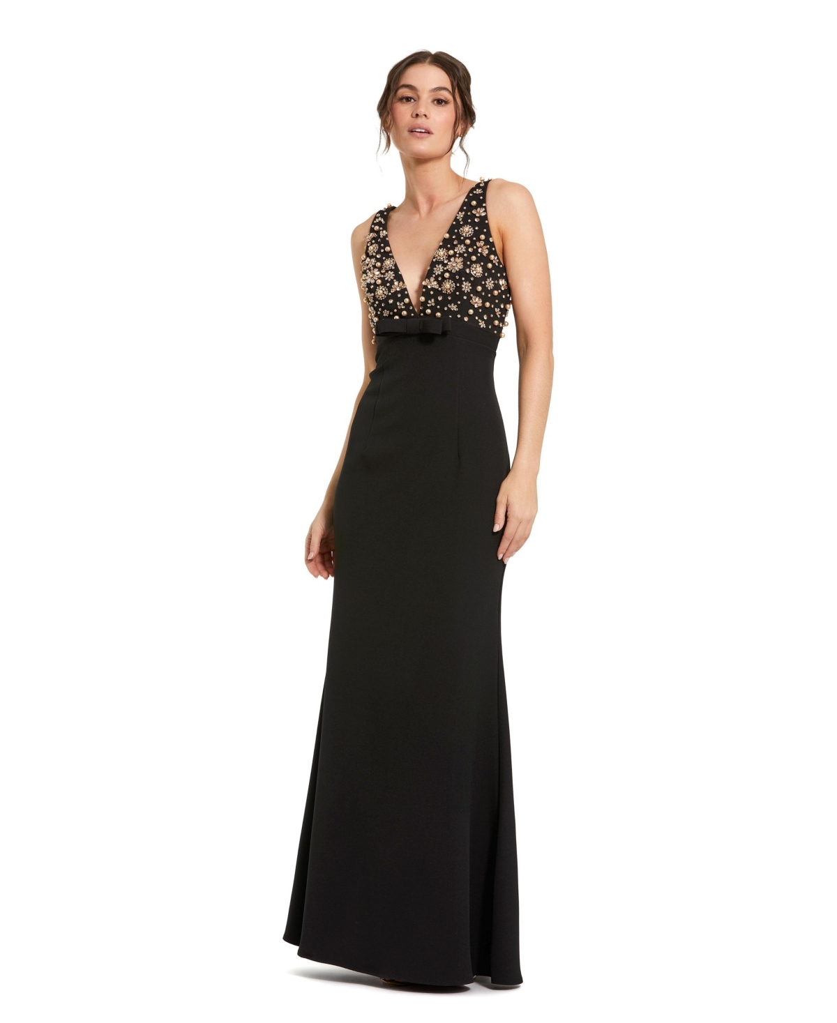 Click here for Mac Duggal Petite Crepe Sleeveless Beaded V Neck G... prices