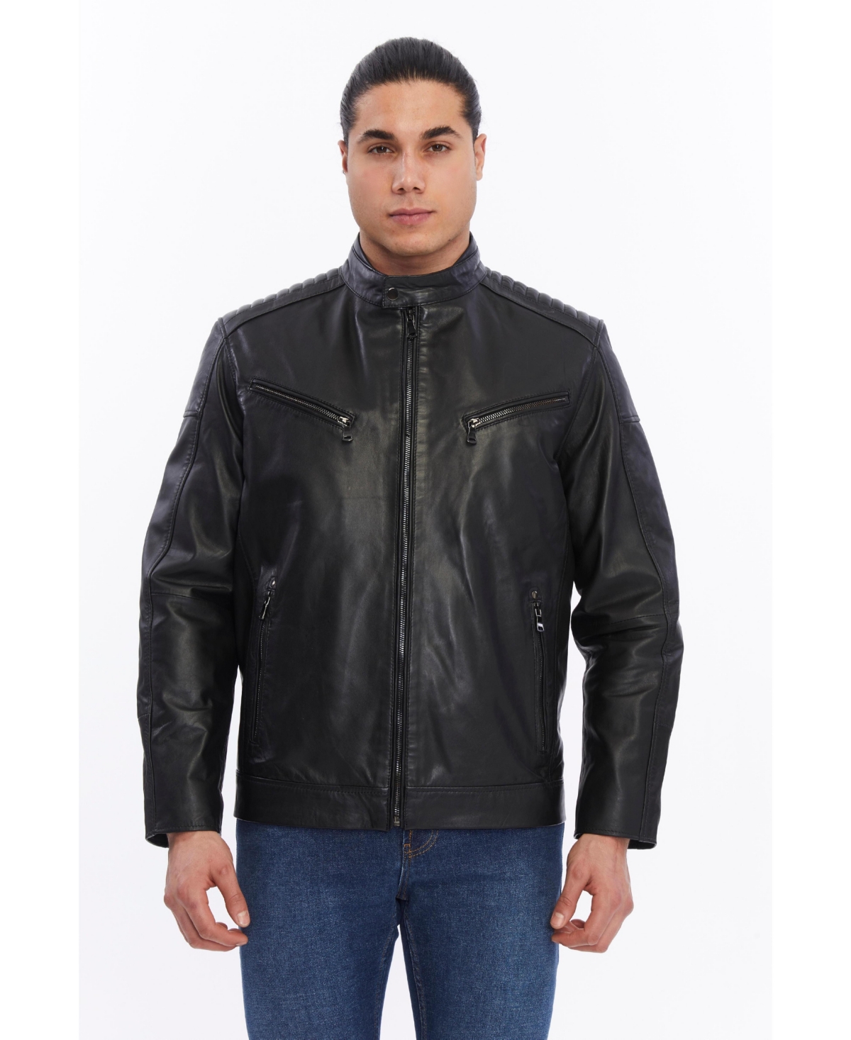 Click here for Furniq Uk Mens Motorcyle Style Leather Jacket - Bl... prices