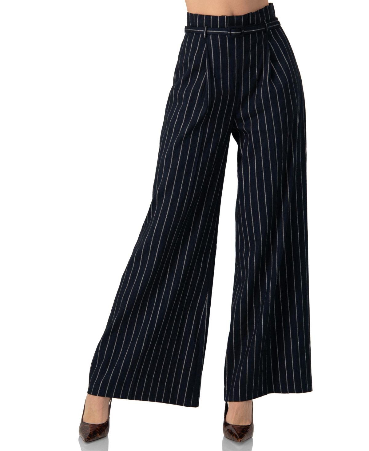 Click here for Ivonne Womens Striped Wide-Leg Trousers with Belt... prices