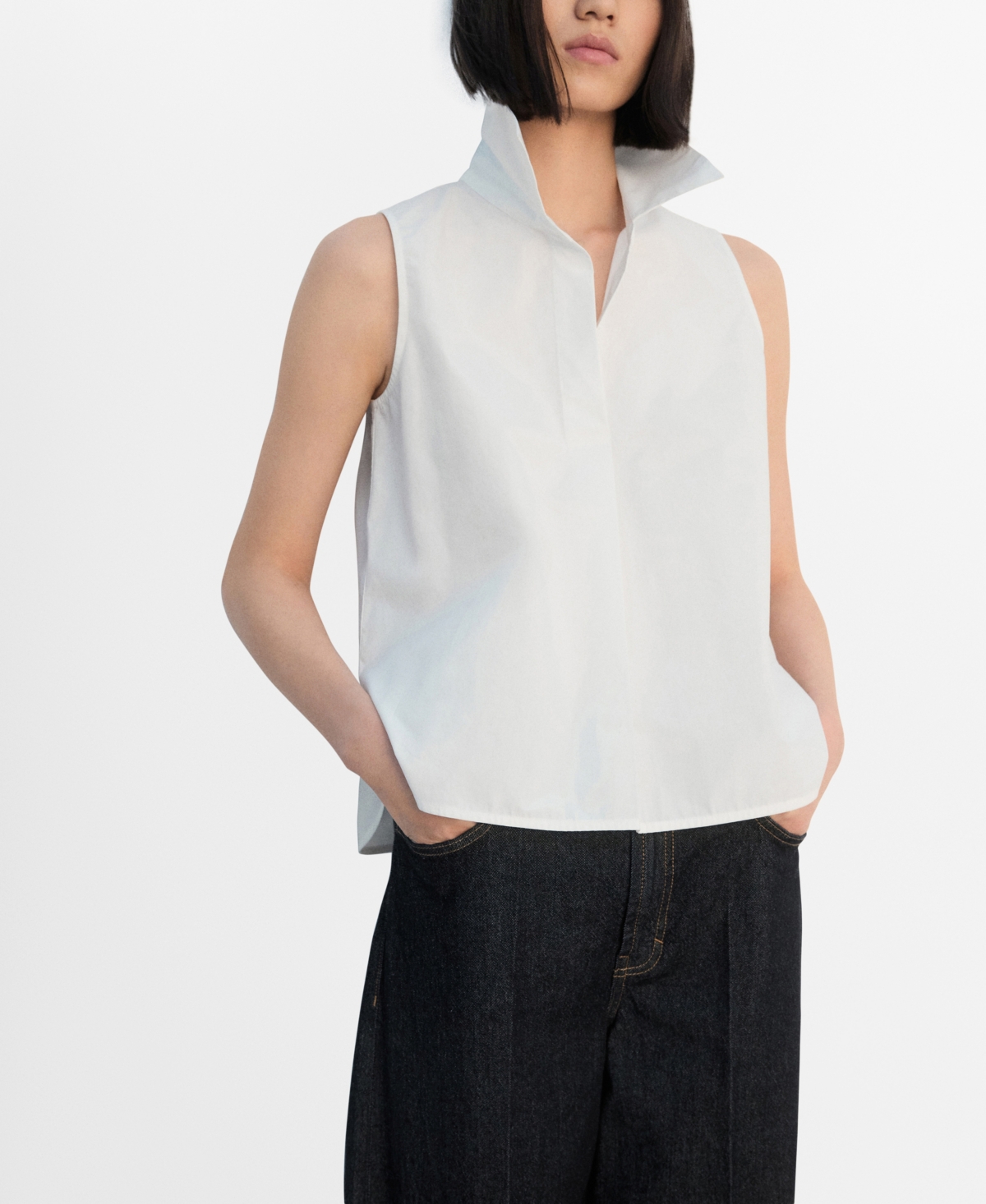 Click here for Mango Womens Sleeveless Cotton Shirt - White prices