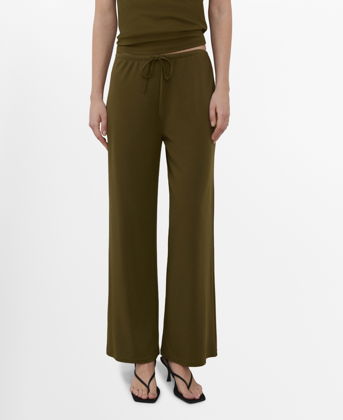 Click here for Mango Womens Elastic Waist Straight-Fit Pants - Kh... prices