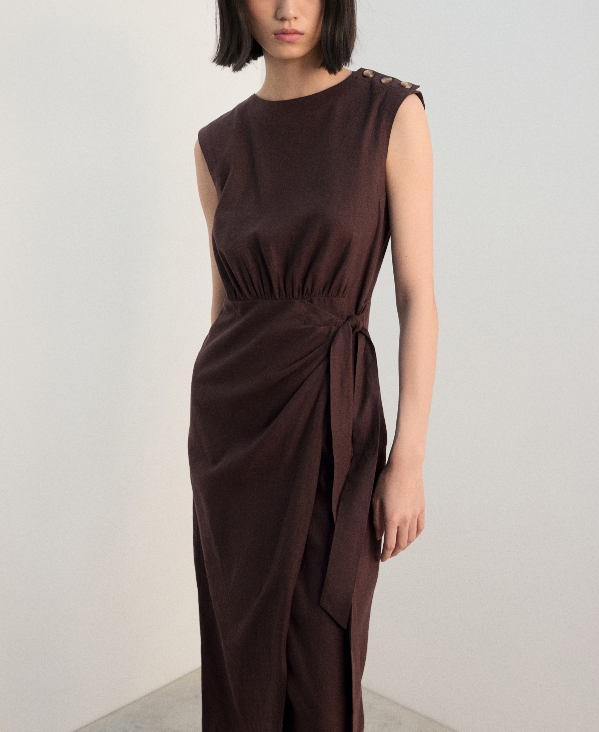 Click here for Mango Womens Linen Wrap Dress - Chocolate prices