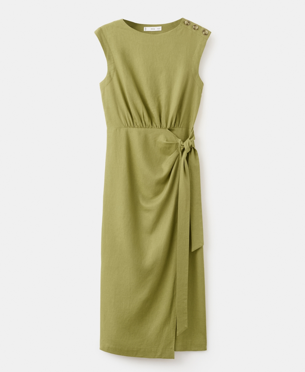 Click here for Mango Womens Linen Wrap Dress - Olive Green prices