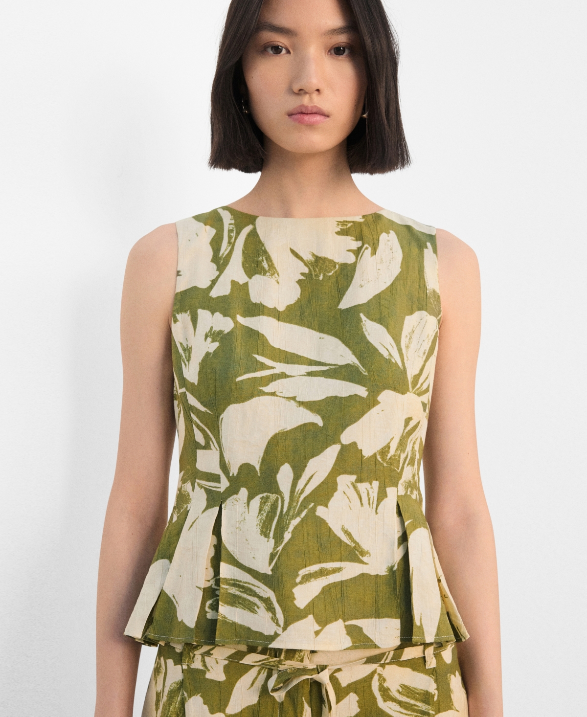 Click here for Mango Womens Pleated Panels Peplum Top - Green prices