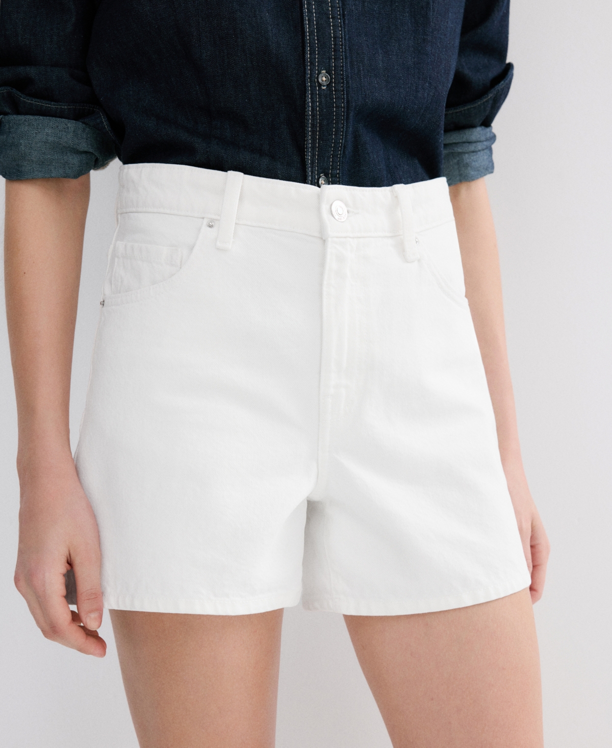 Click here for Mango Womens High-Waisted Straight-Fit Denim Short... prices