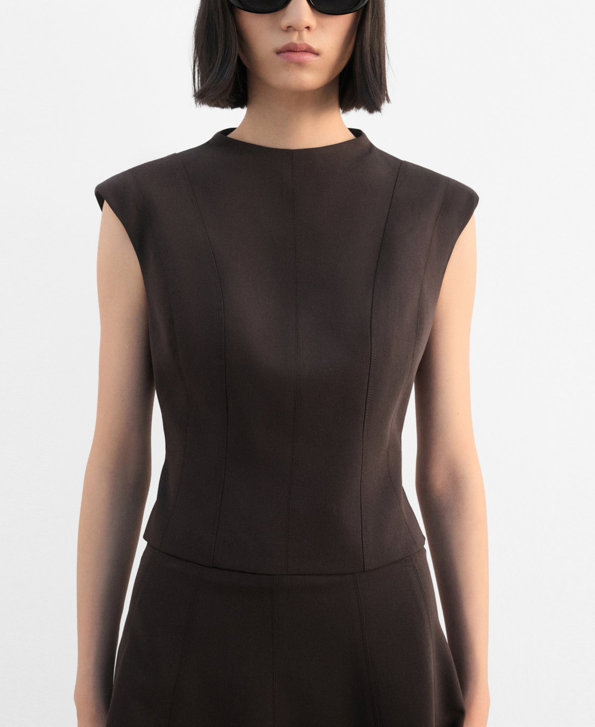 Click here for Mango Womens Wide Straps Fitted Top - Chocolate prices