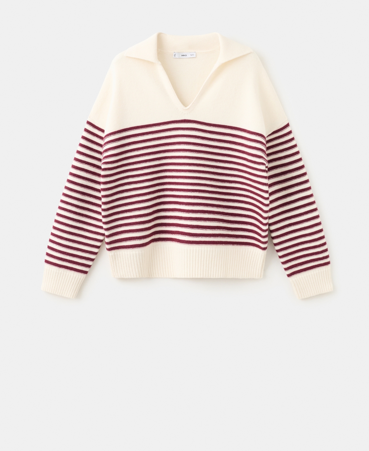 Click here for Mango Womens Striped Polo-Neck Sweater - Ecru prices