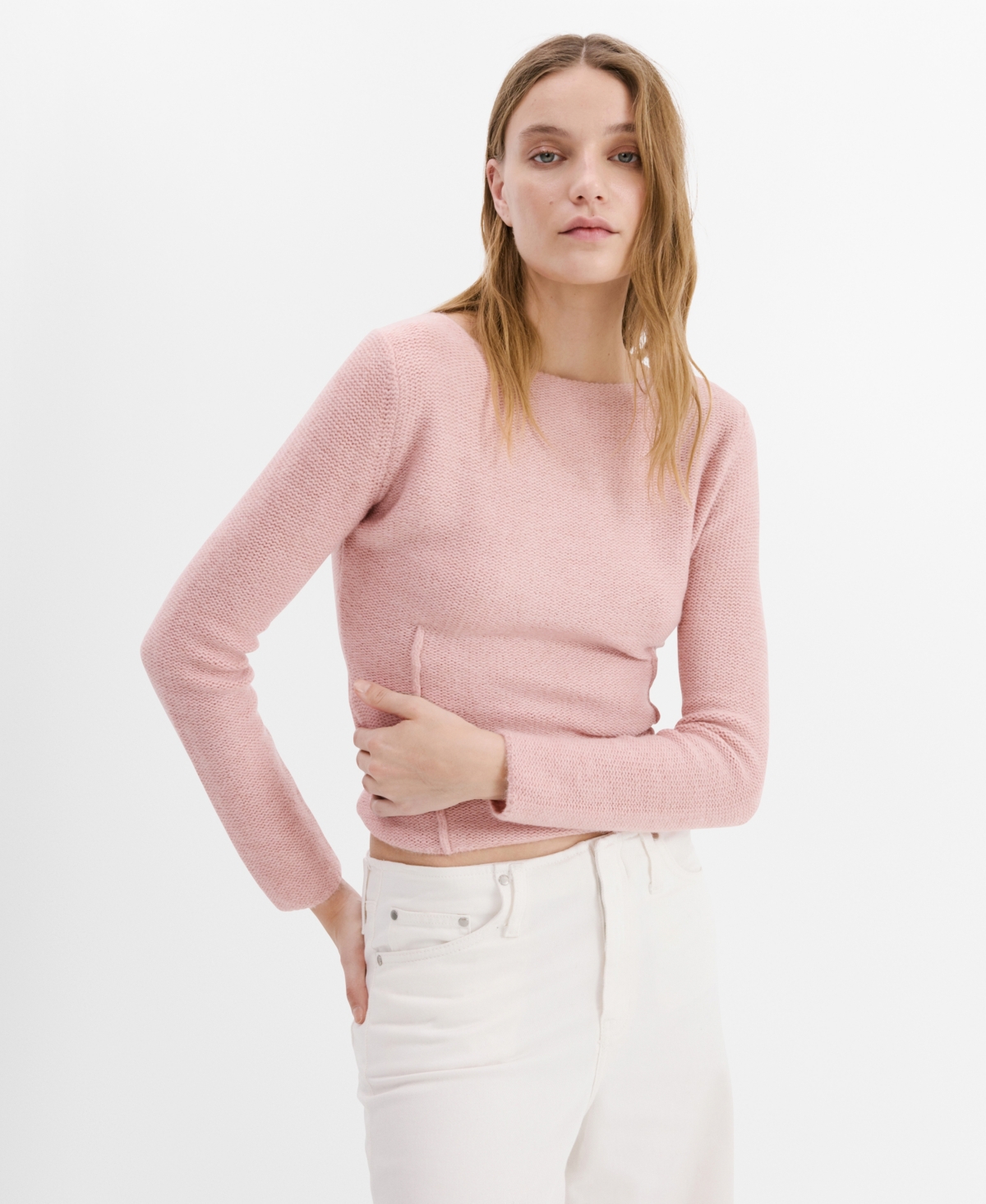 Click here for Mango Womens Seam Detail Knitted Sweater - Pink prices