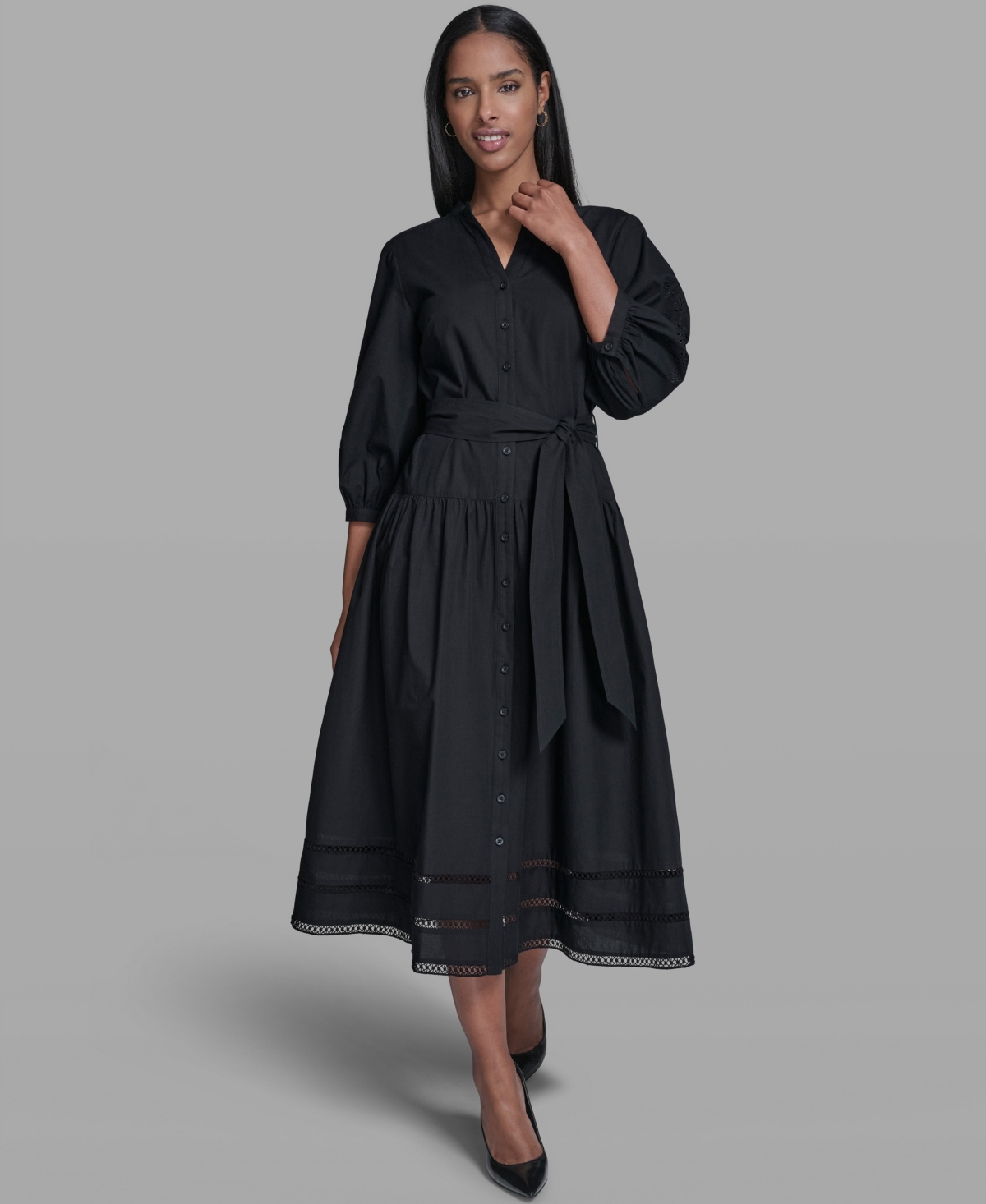 Click here for Karl Lagerfeld Paris Womens Poplin Eyelet Button F... prices