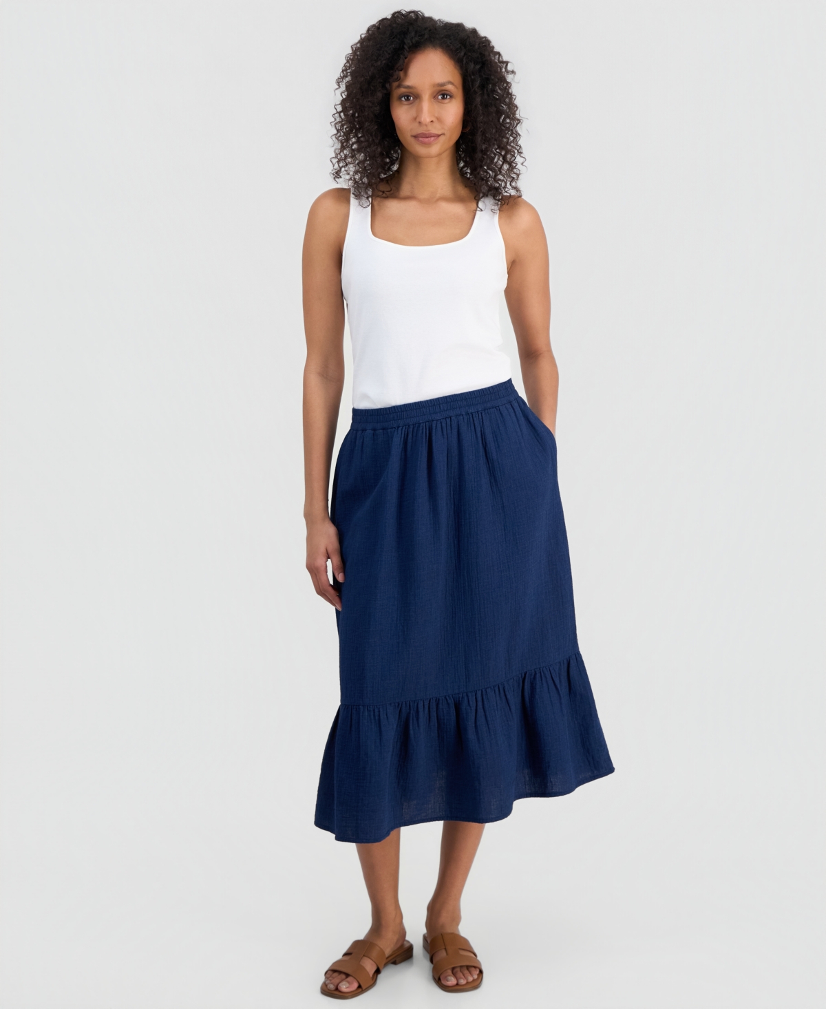 Click here for Style & Co Womens Indigo Gauze Tiered Midi Skirt... prices