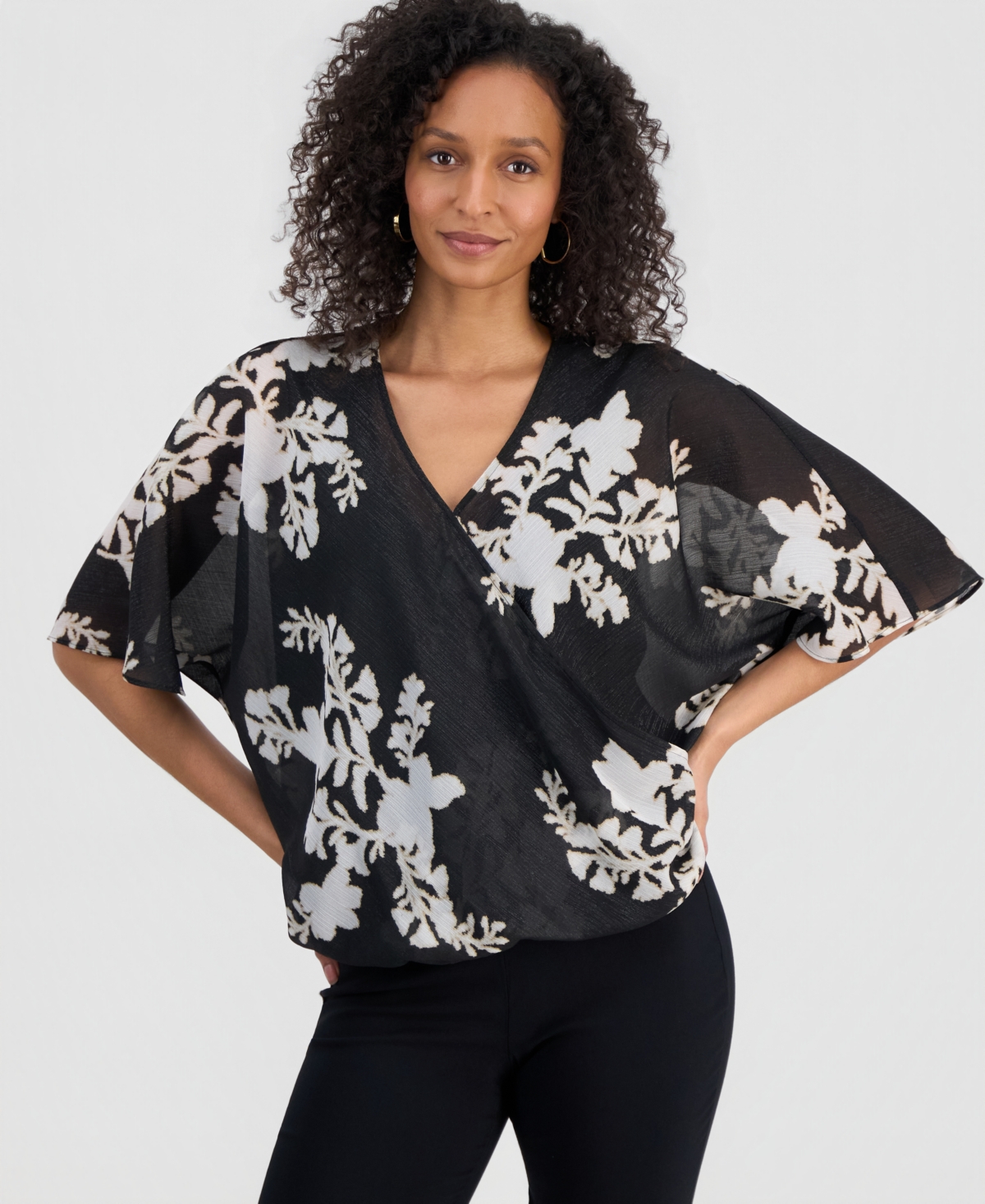 Click here for Jm Collection Womens Surplice V-Neck Elbow-Sleeve... prices