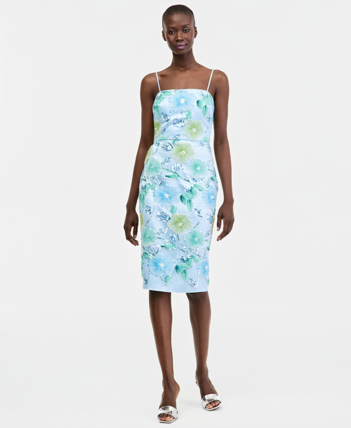 Click here for Eliza J Womens Embellished Square-Neck Midi Mesh D... prices