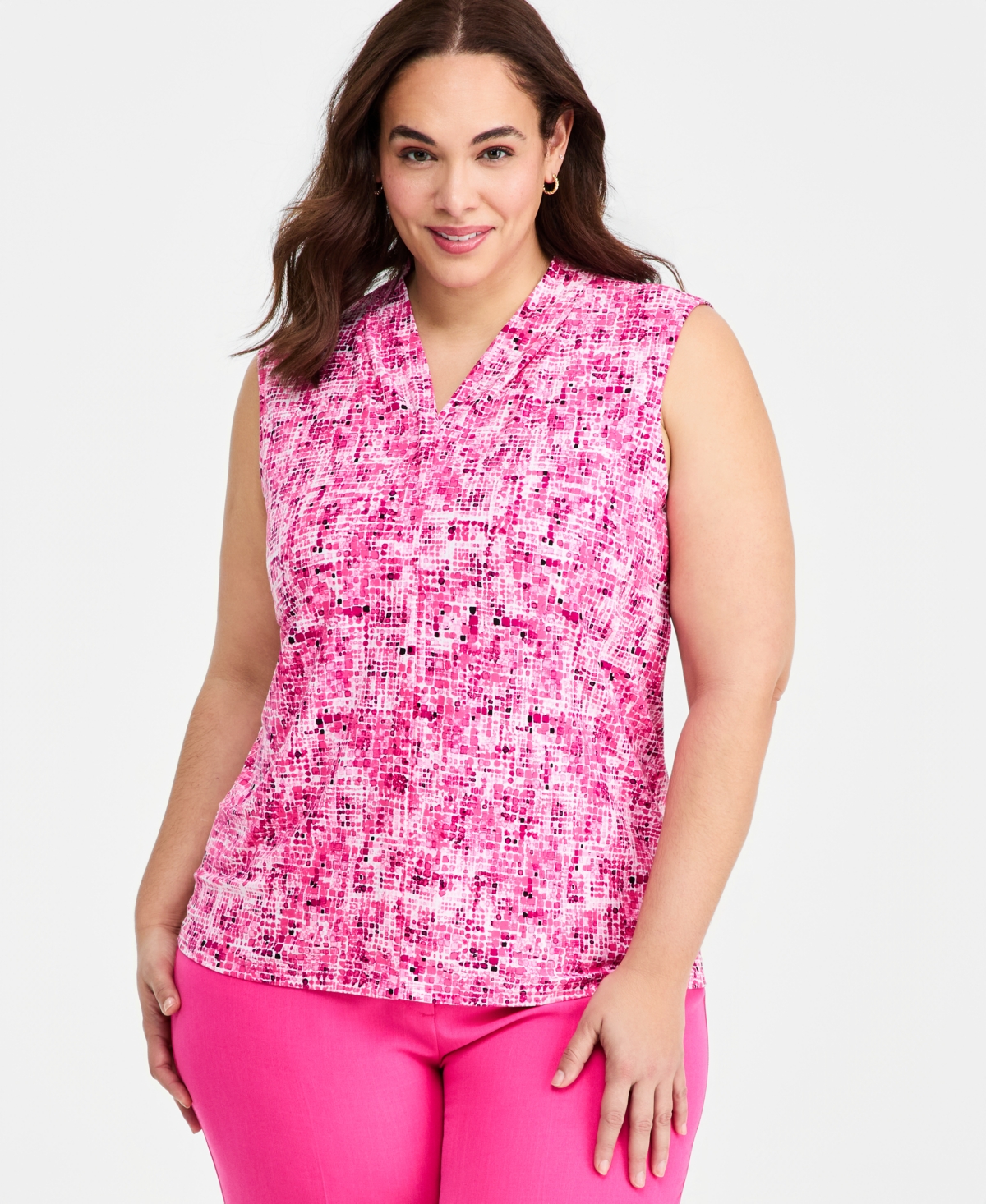 Click here for Kasper Plus Size Pleated V-Neck Sleeveless Top - P... prices