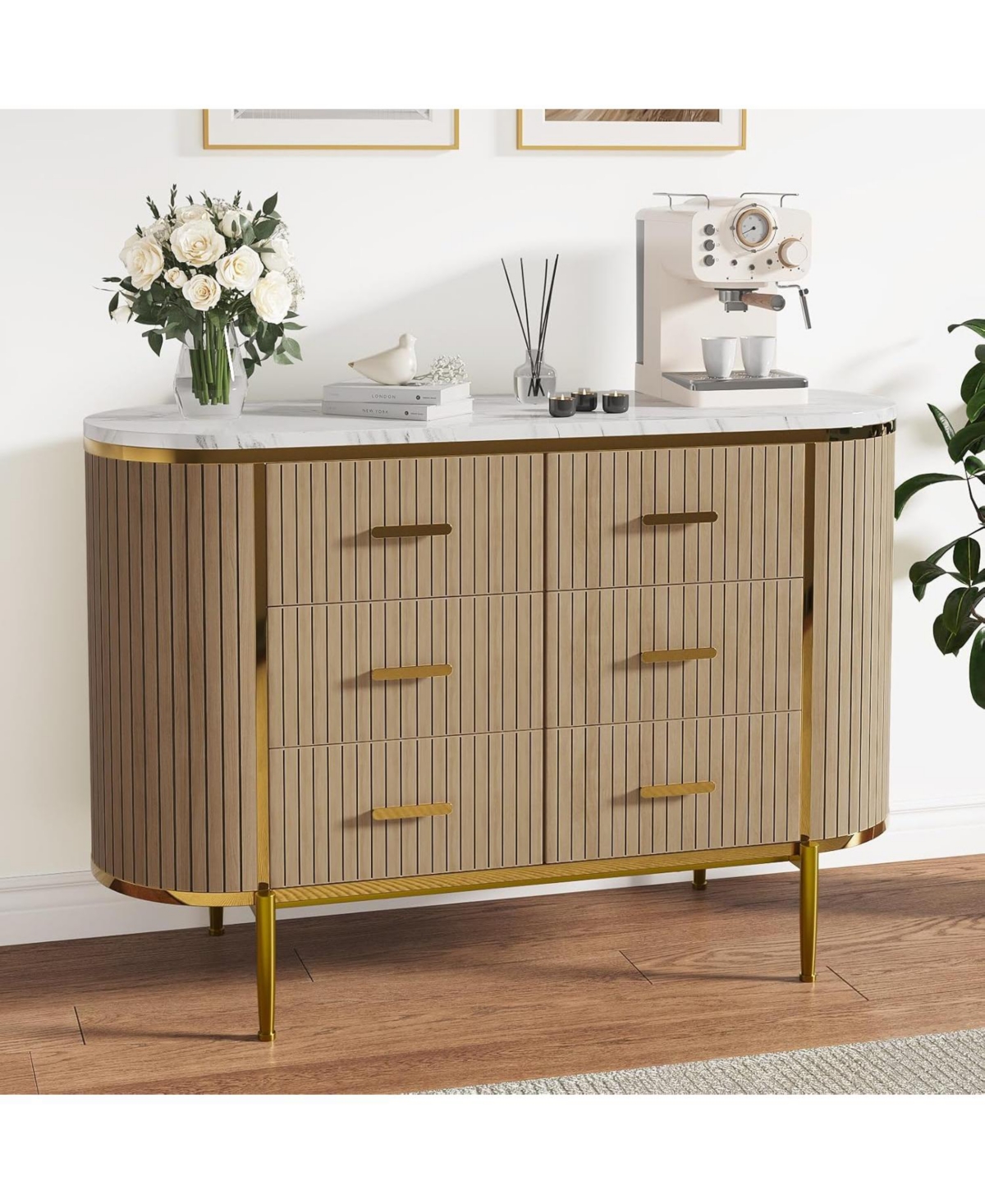 Click here for gaomon Fluted 6 Drawer Dresser for Bedroom  59in L... prices