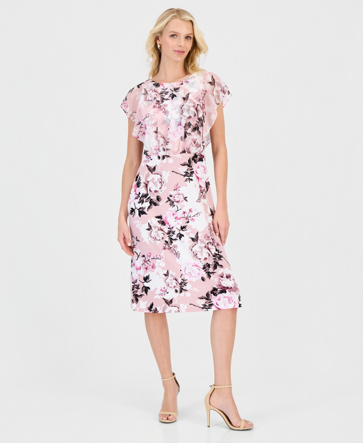 Click here for Connected Womens Floral-Print Flutter-Sleeve Midi... prices
