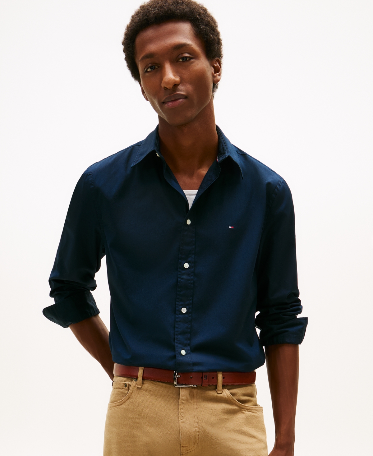 Click here for Tommy Hilfiger Mens Regular-Fit Stretch Poplin But... prices