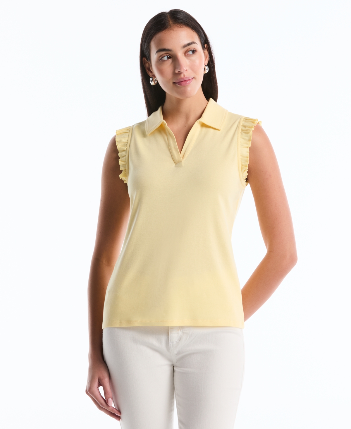 Click here for Rafaella Petite Ruffle Sleeveless Polo Shirt - Pal... prices