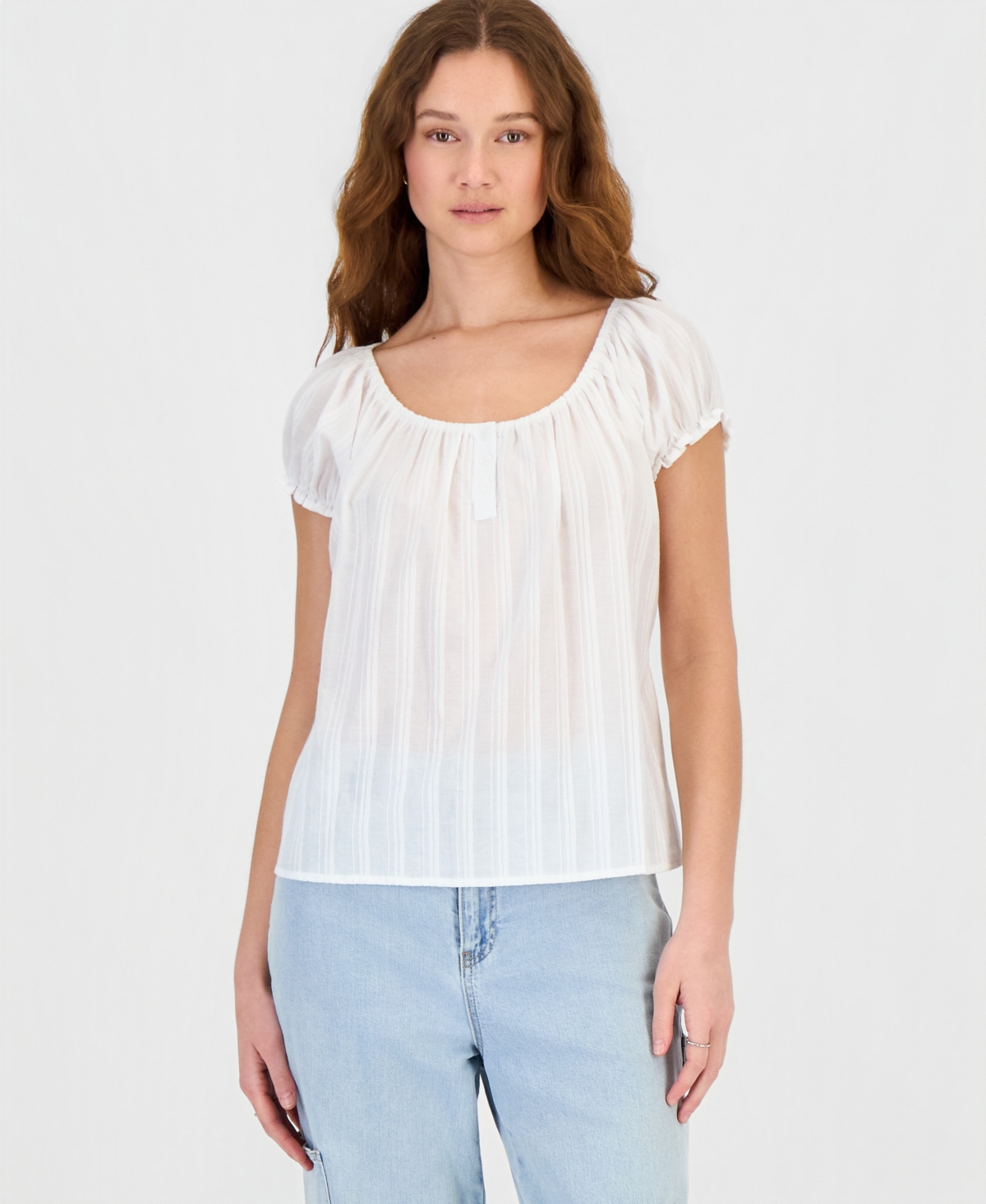 Click here for Self Esteem Juniors Puff Sleeve Tie Back Top - Sno... prices