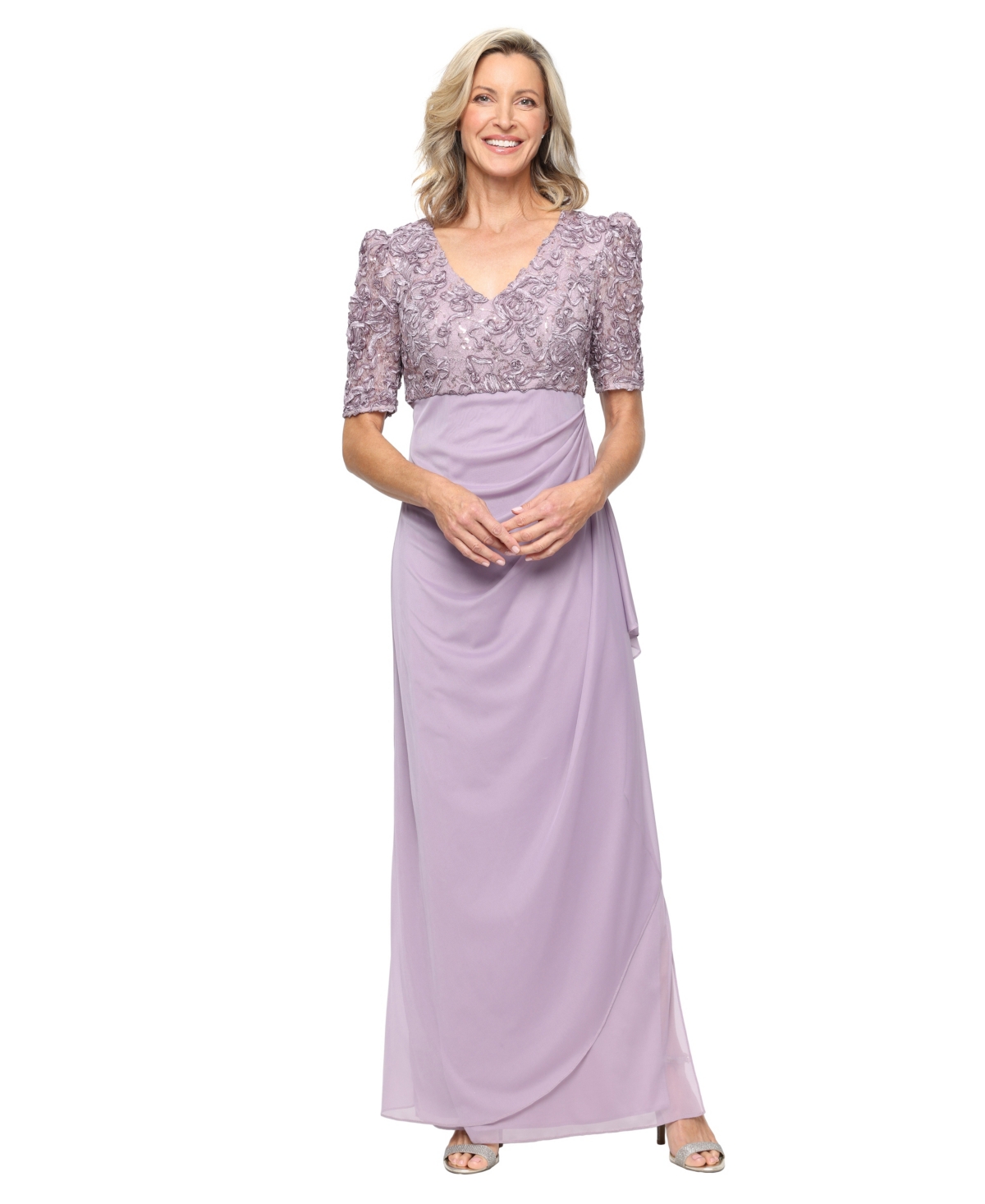 Click here for Alex Evenings Petite V-Neck Ball Gown - Wisteria prices