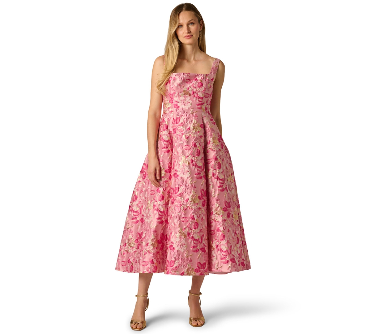 Click here for Adrianna Papell Womens Square Neck Border Gown - P... prices