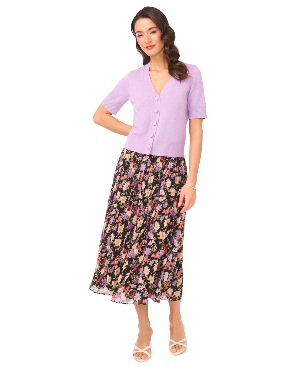 Click here for CeCe Womens Sunburst Pleat Detail Midi Skirt - Ric... prices