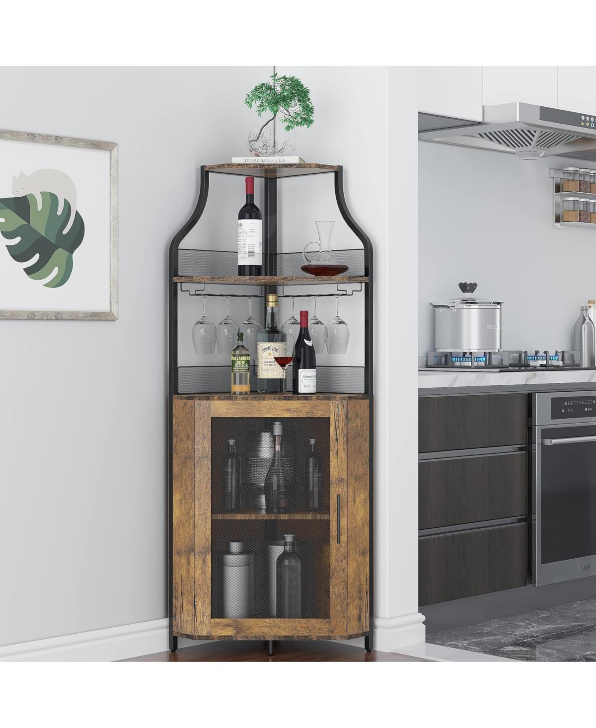 Click here for Gaomon Brown Wooden Farmhouse Wine Bar Corner Cabi... prices