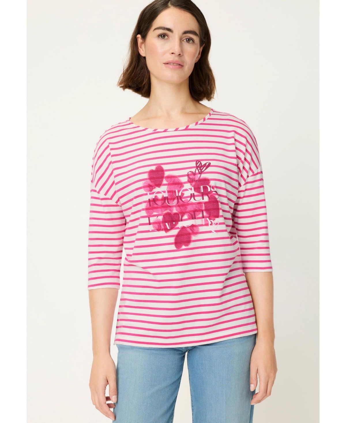 Click here for Olsen Womens Stripe & Hearts Print T-Shirt - Elect... prices