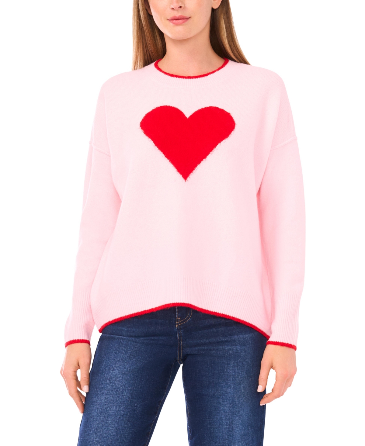 Click here for CeCe Womens Heart Long-Sleeve Sweater - Pink Horiz... prices