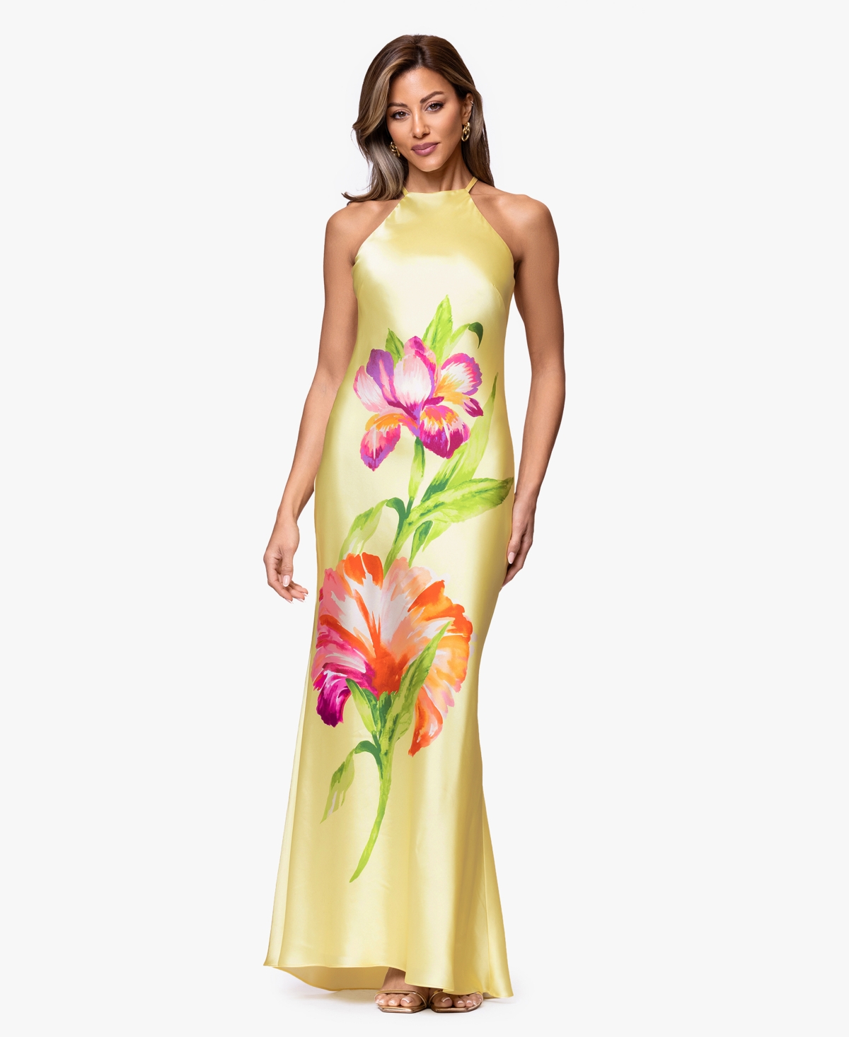 Click here for Xscape Womens Floral Print Maxi Dress - Yellow/Mul... prices