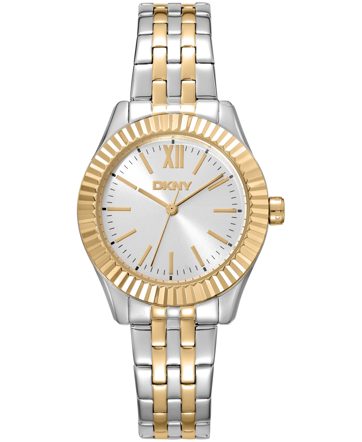 Click here for Dkny Womens Silver Dial Fluted Bezel Two-Tone Gold... prices