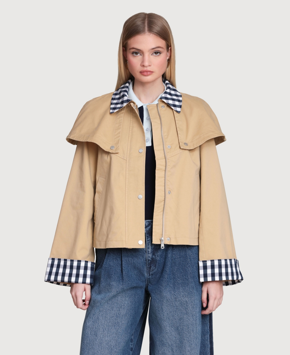 Click here for Avec Les Filles Womens Short Trench Cape Collared... prices
