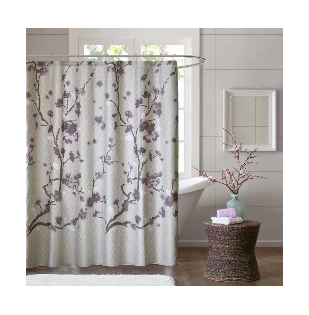 Click here for Slickblue Cotton Shower Curtain with Purple Grey B... prices