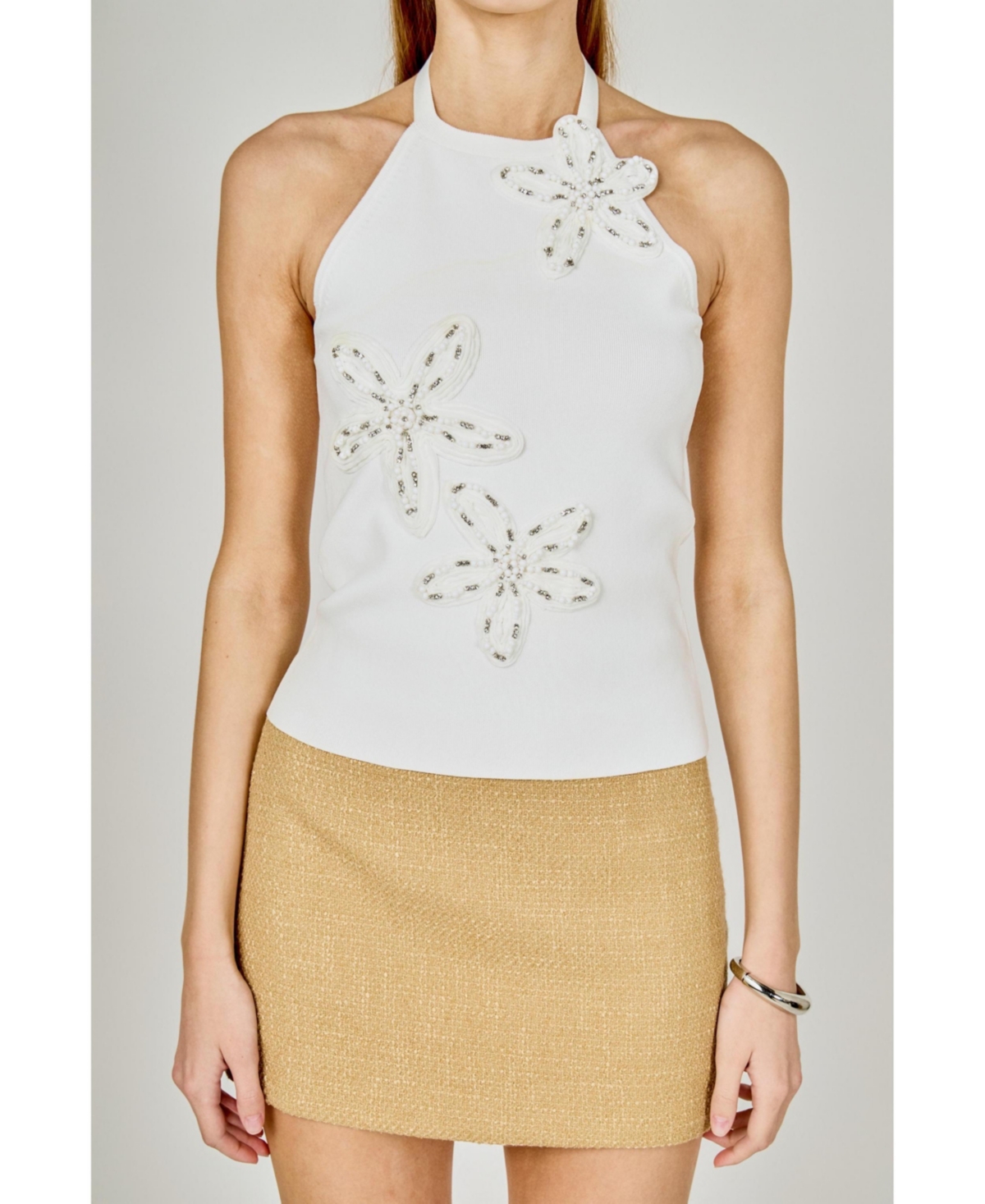 Click here for endless rose Womens Flower Detail Halter Top - Whi... prices
