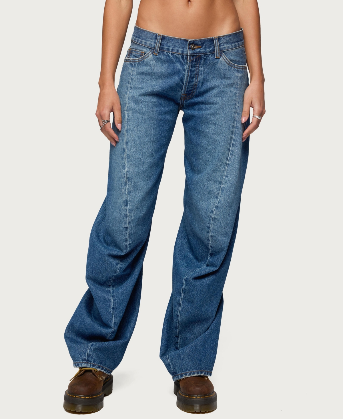 Click here for Edikted Womens Maiah Low Rise Barrel Jeans - Blue-... prices
